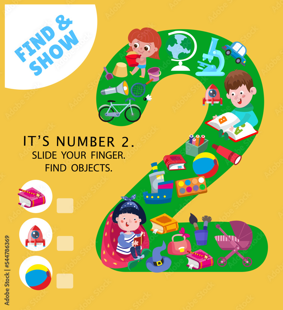 Learn the numbers from 1 to 9. Puzzle game for children. Find the ...