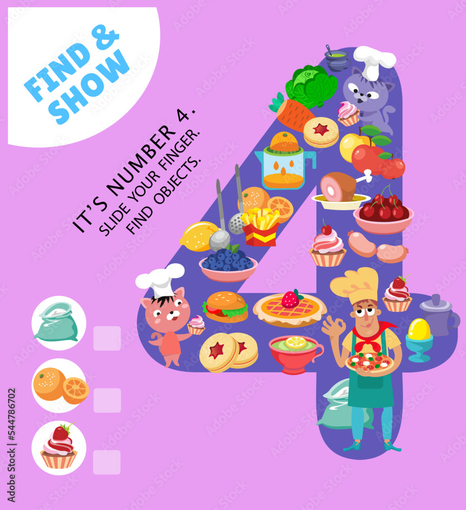 Learn the numbers from 1 to 9. Puzzle game for children. Find the ...