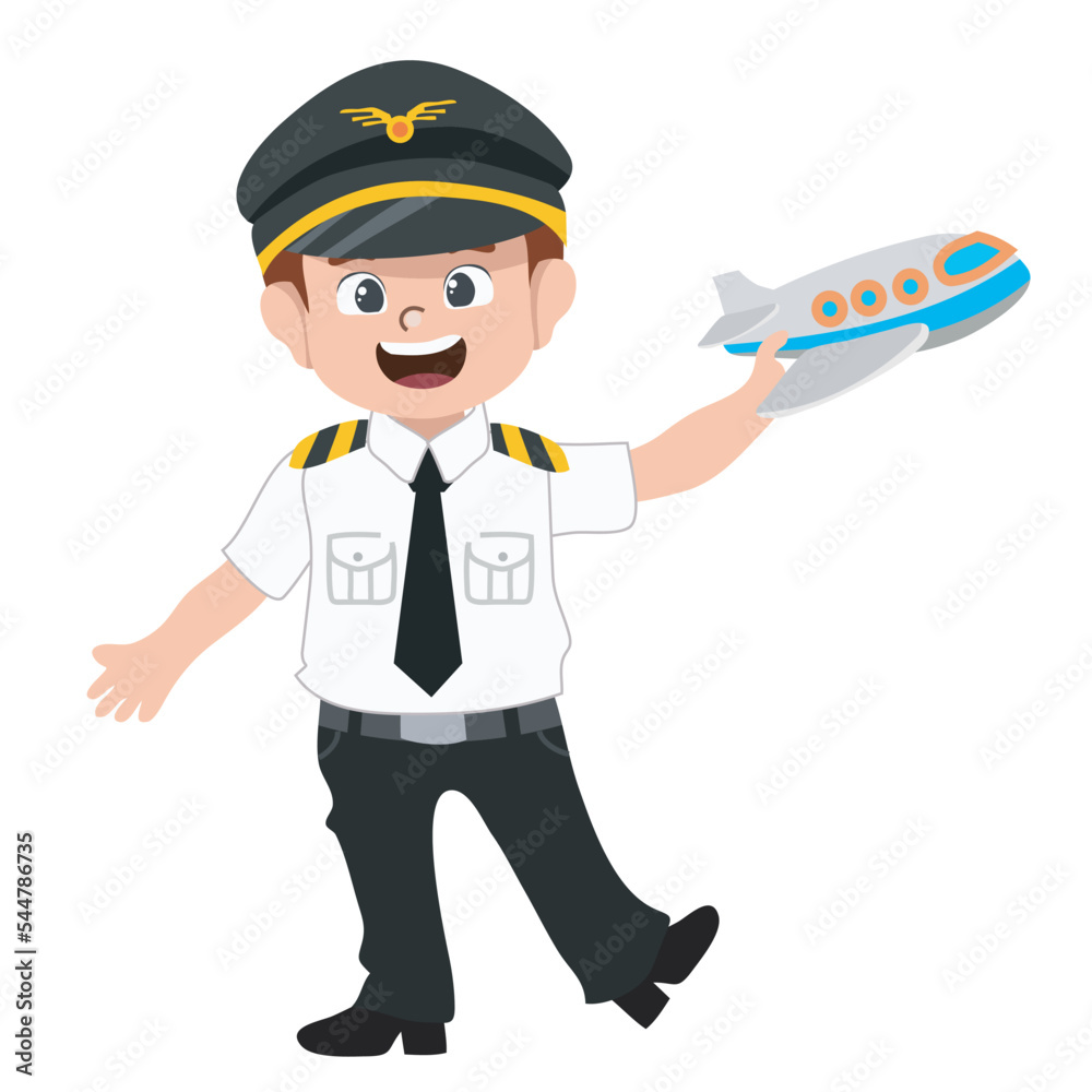 Cute pilot on white background for kids fashion artworks, children ...