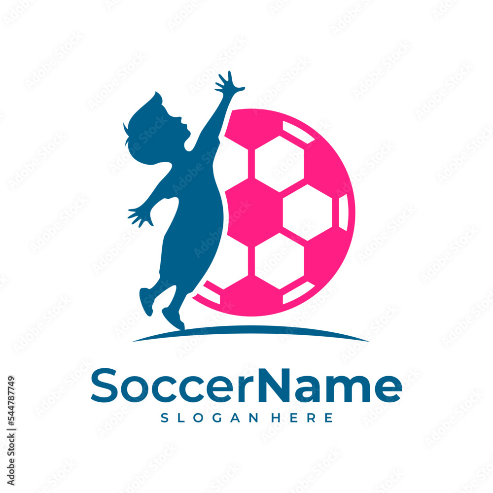 Kids Soccer logo template, Football logo design vector Stock Vector ...
