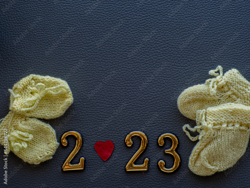 2023 and expectation concept. Top view. Flat lay. Happy motherhood ...