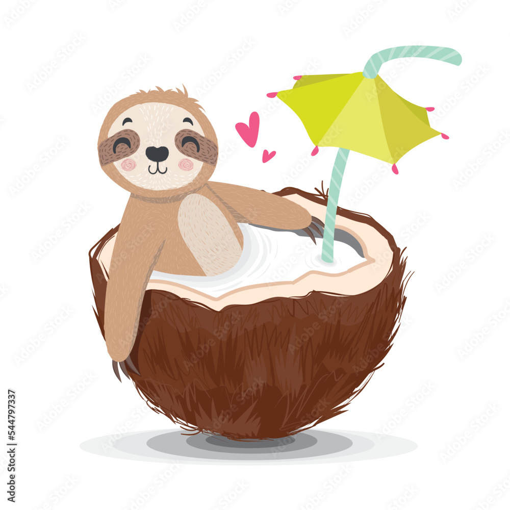 Cute cartoon sloth vector illustration for nursery design, poster ...
