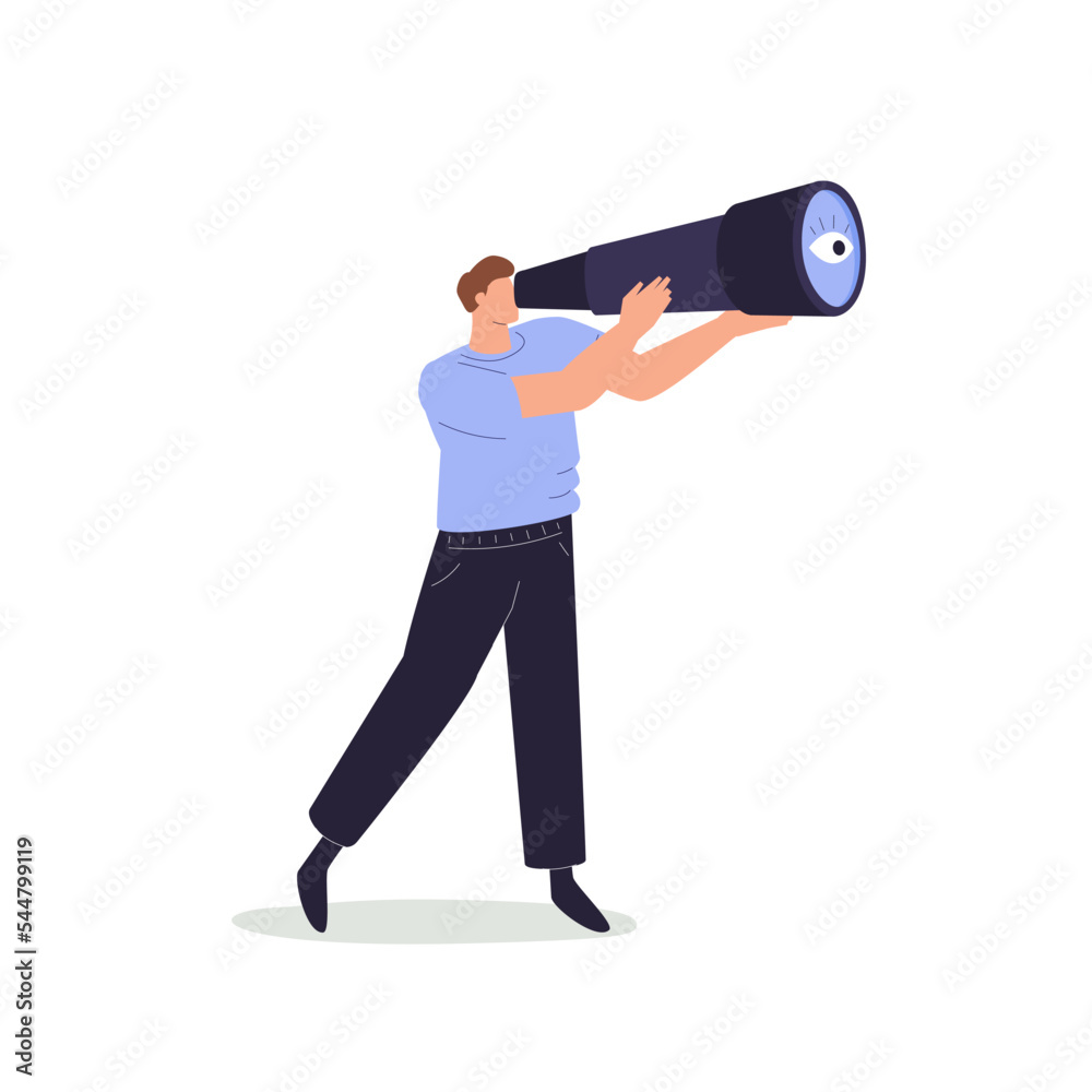 Cartoon vector illustration of forecast look into future Businessman ...