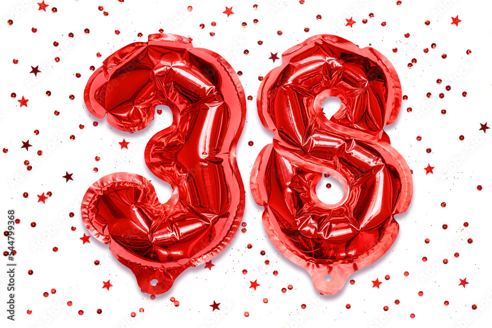The number of the balloon made of red foil, the number thirty-eight on ...