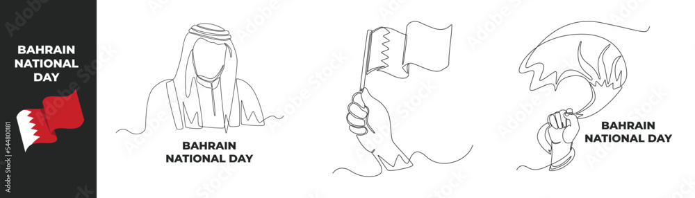 Single one line drawing Bahrain national day set concept. Happy Arab ...