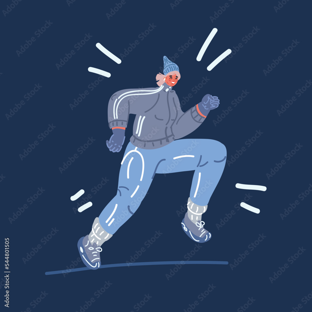 Cartoon vector illustration of Running sporty woman in warm wearing ...