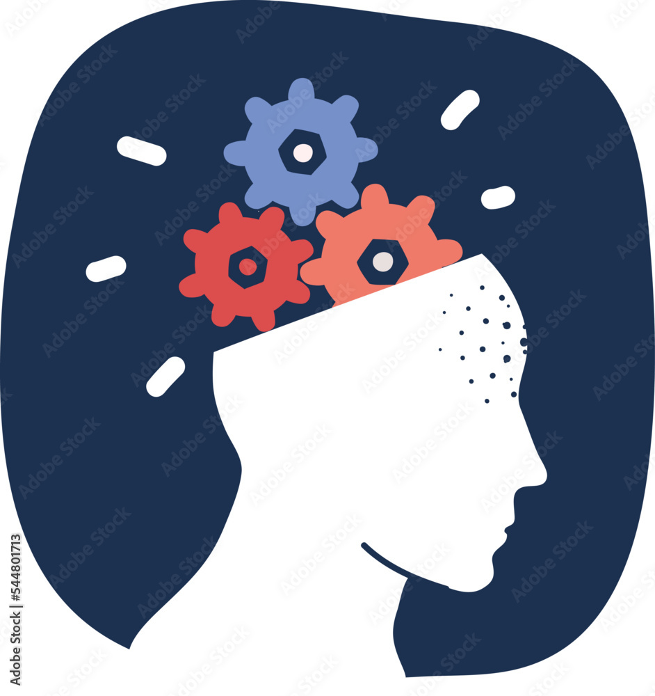Cartoon vector illustration of Human head with cogwheels Stock Vector ...