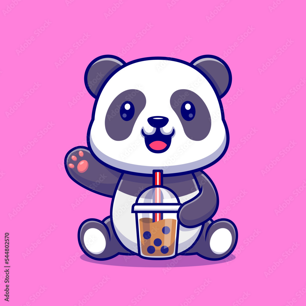 Cute Panda Drink Bubble Milk Tea Cartoon Vector Icon Illustration ...