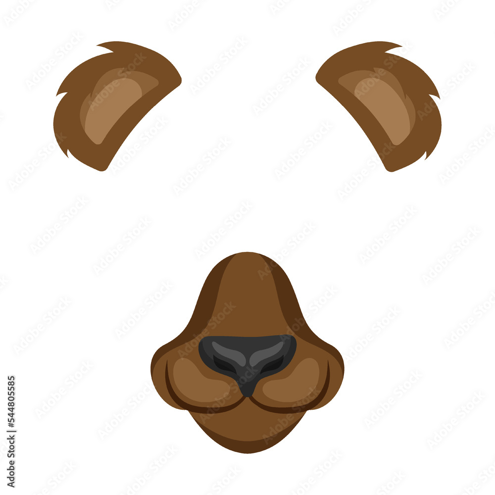 Animal face mask of brown grizzly bear for video and photo set. Vector ...