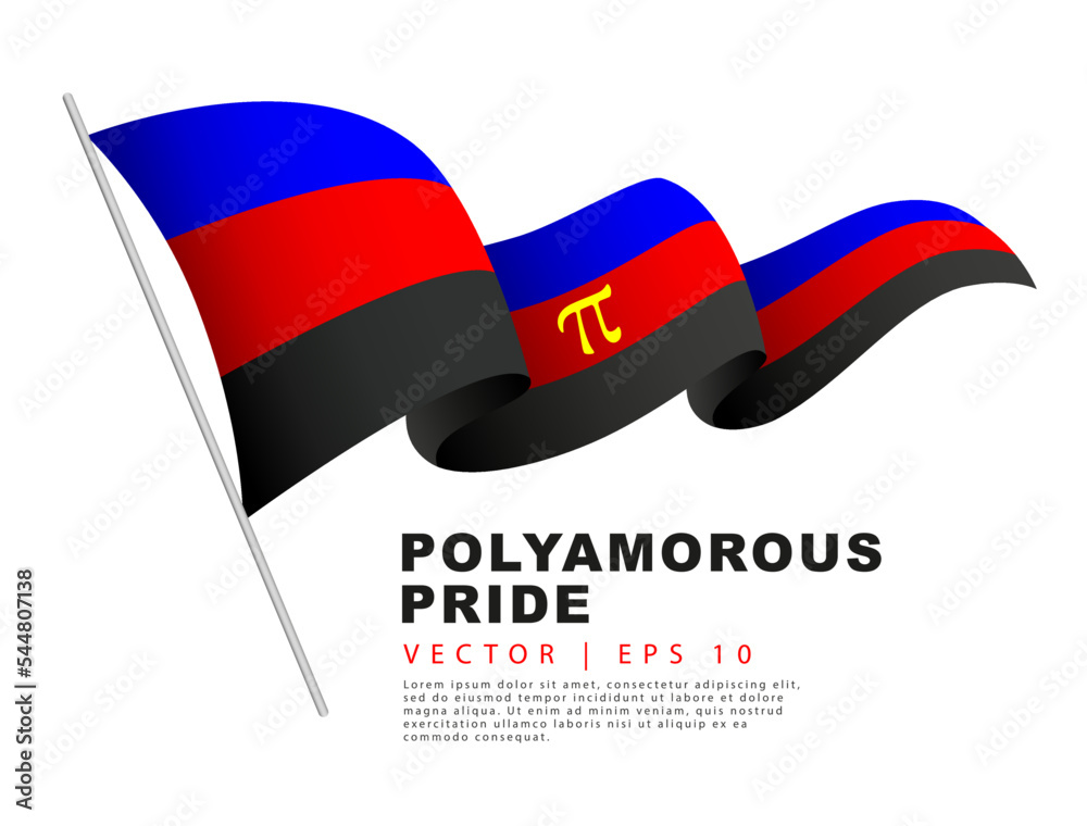 The flag of polyamorous pride hangs on the flagpole and flutters in the ...