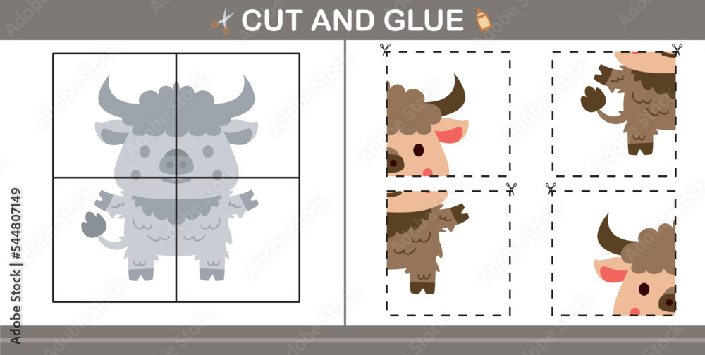 cartoon cute yak.education paper game for kindergarten and preschool ...