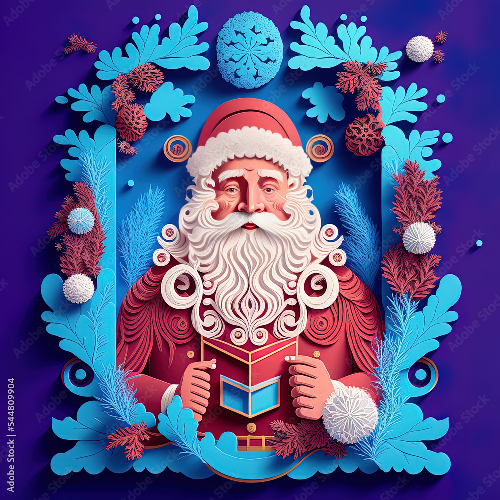 Christmas realistic 3d papercut Santa Claus. Modern colourful paper ...