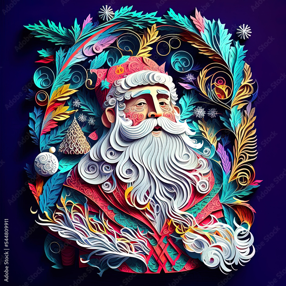 Christmas realistic 3d papercut Santa Claus. Modern colourful paper ...