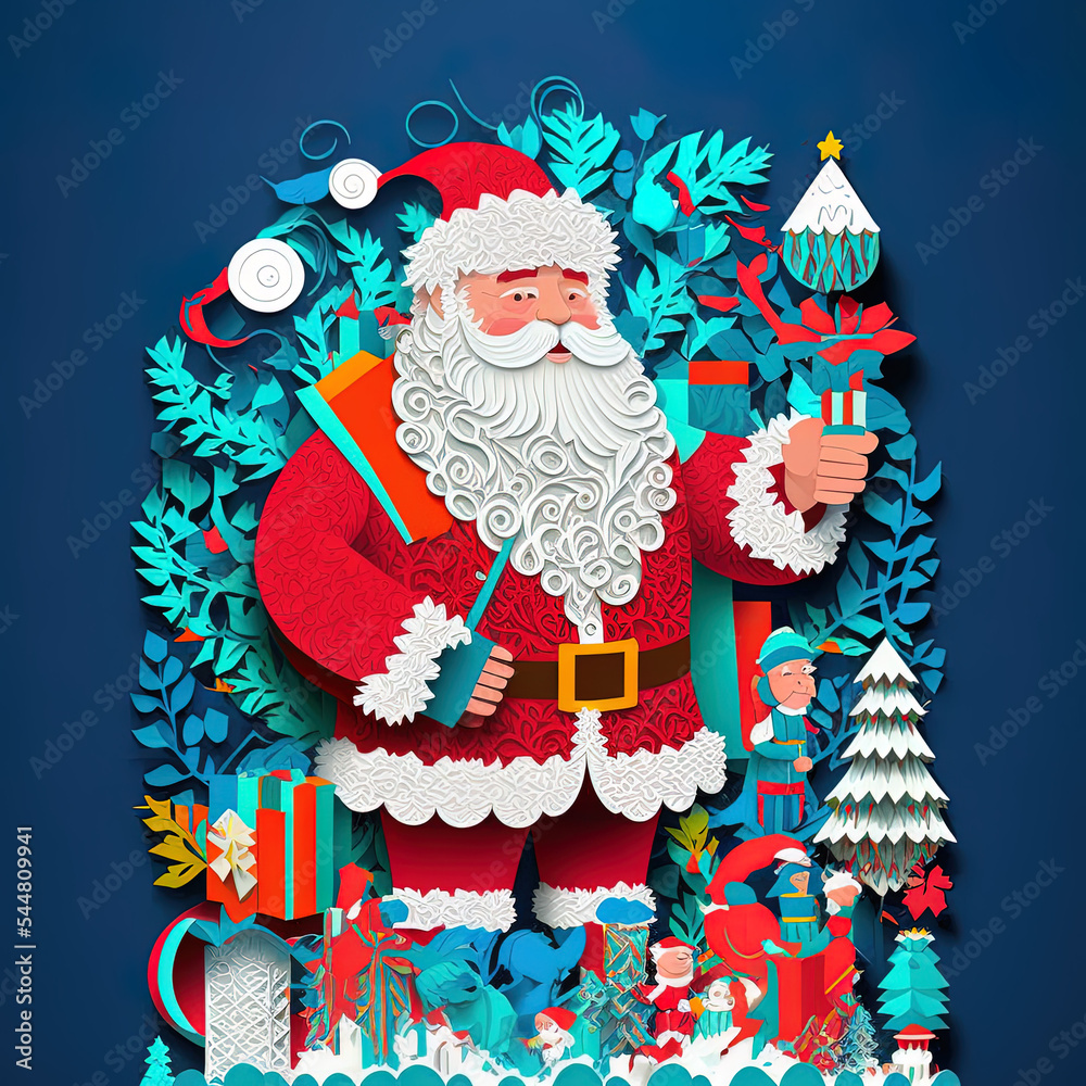 Christmas realistic 3d papercut Santa Claus. Modern colourful paper ...