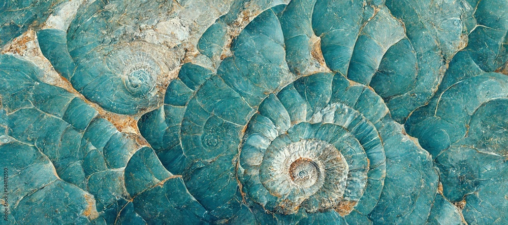 Elaborate and unique calcified aquamarine blue ammonite sea shell ...
