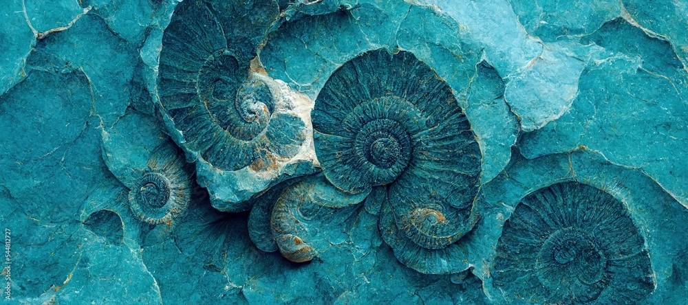 Elaborate and unique calcified aquamarine blue ammonite sea shell ...