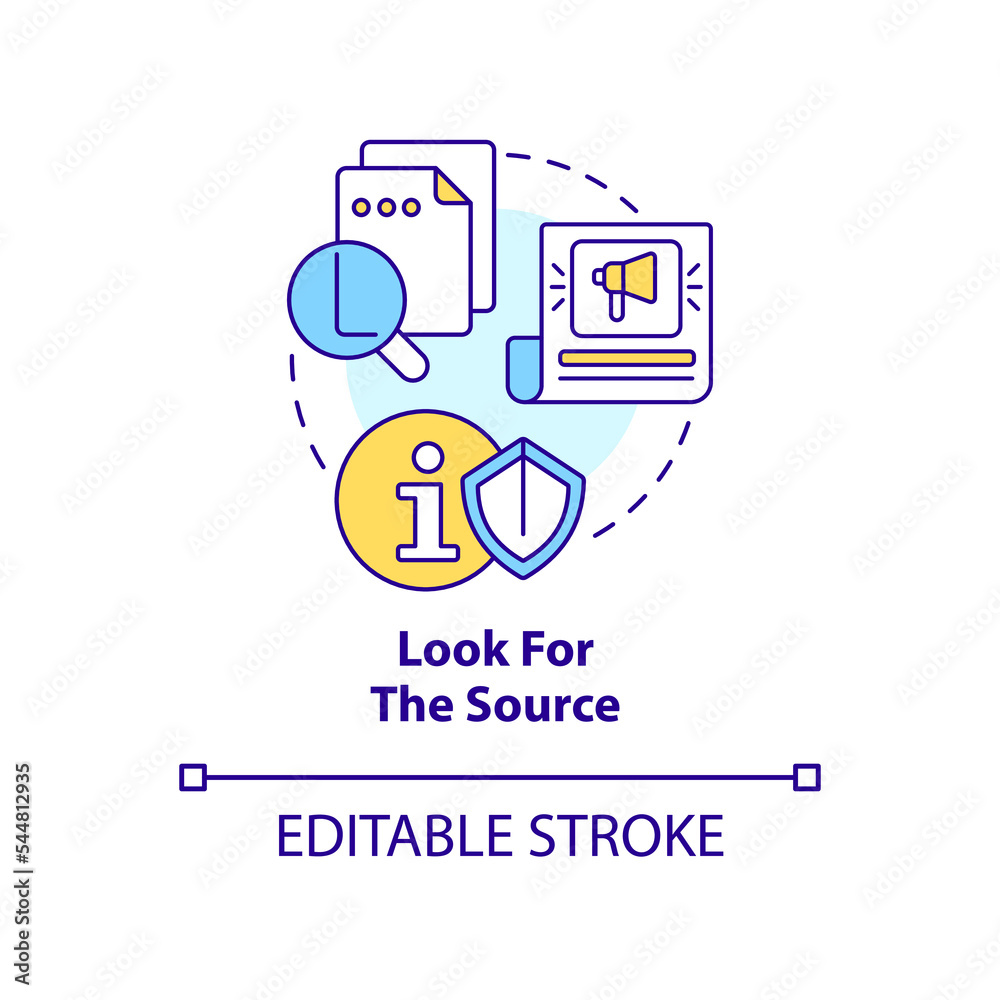 Look for source concept icon. Information consumption. Prevent news ...