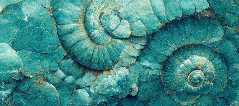 Elaborate and unique calcified aquamarine blue ammonite sea shell ...