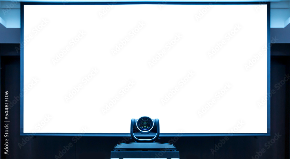 Camera video conferencing with projector white screen background Stock ...