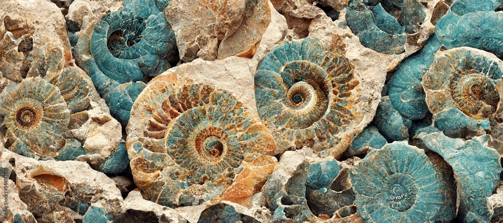 Elaborate and unique calcified aquamarine blue ammonite sea shell ...