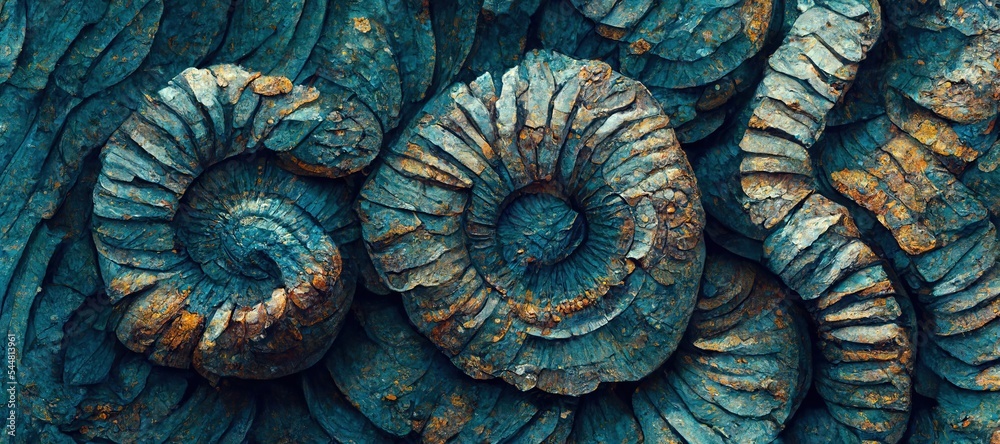 Elaborate and unique calcified aquamarine blue ammonite sea shell ...