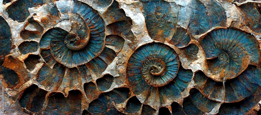 Elaborate and unique calcified aquamarine blue ammonite sea shell ...