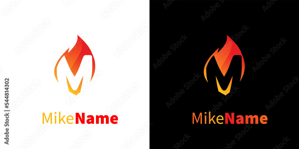 M logo set. isolated fire negative space alphabet logo. vector ...