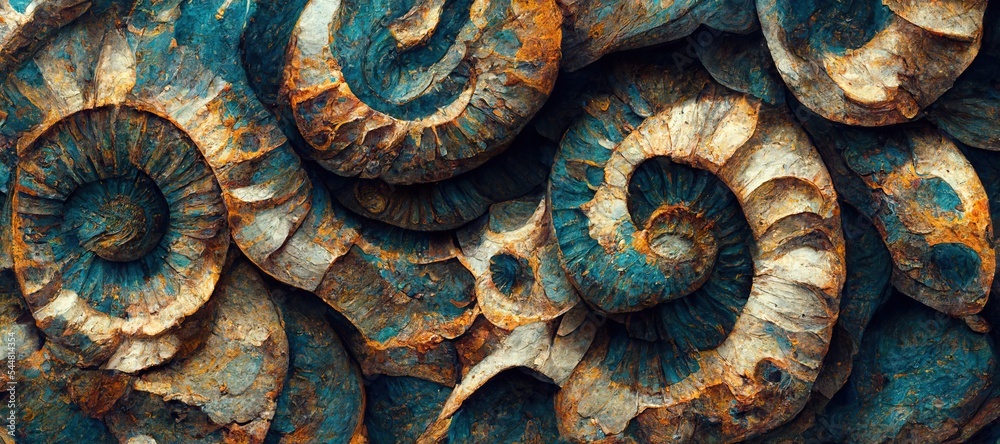 Elaborate and unique calcified aquamarine blue ammonite sea shell ...