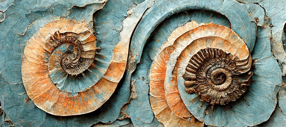 Elaborate and unique calcified aquamarine blue ammonite sea shell ...