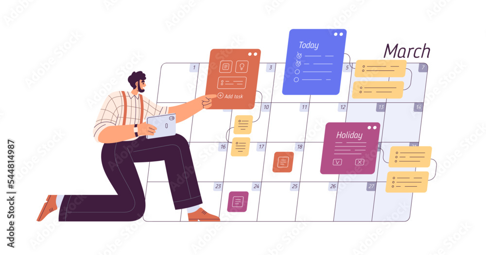 Business man planning month schedule in calendar. Work and holiday ...
