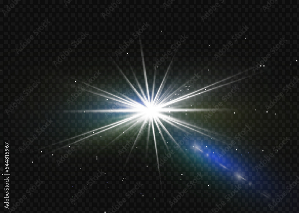 Glowing flash. Sparkling light effects of lens flare with colorful twinkle. Beautiful glare ...