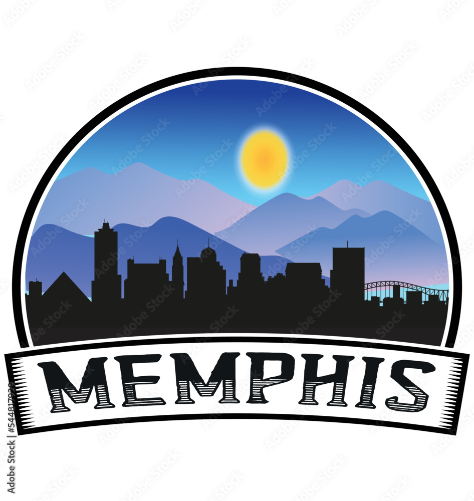 Memphis Tennessee USA Skyline Sunset Travel Souvenir Sticker Logo Badge ...