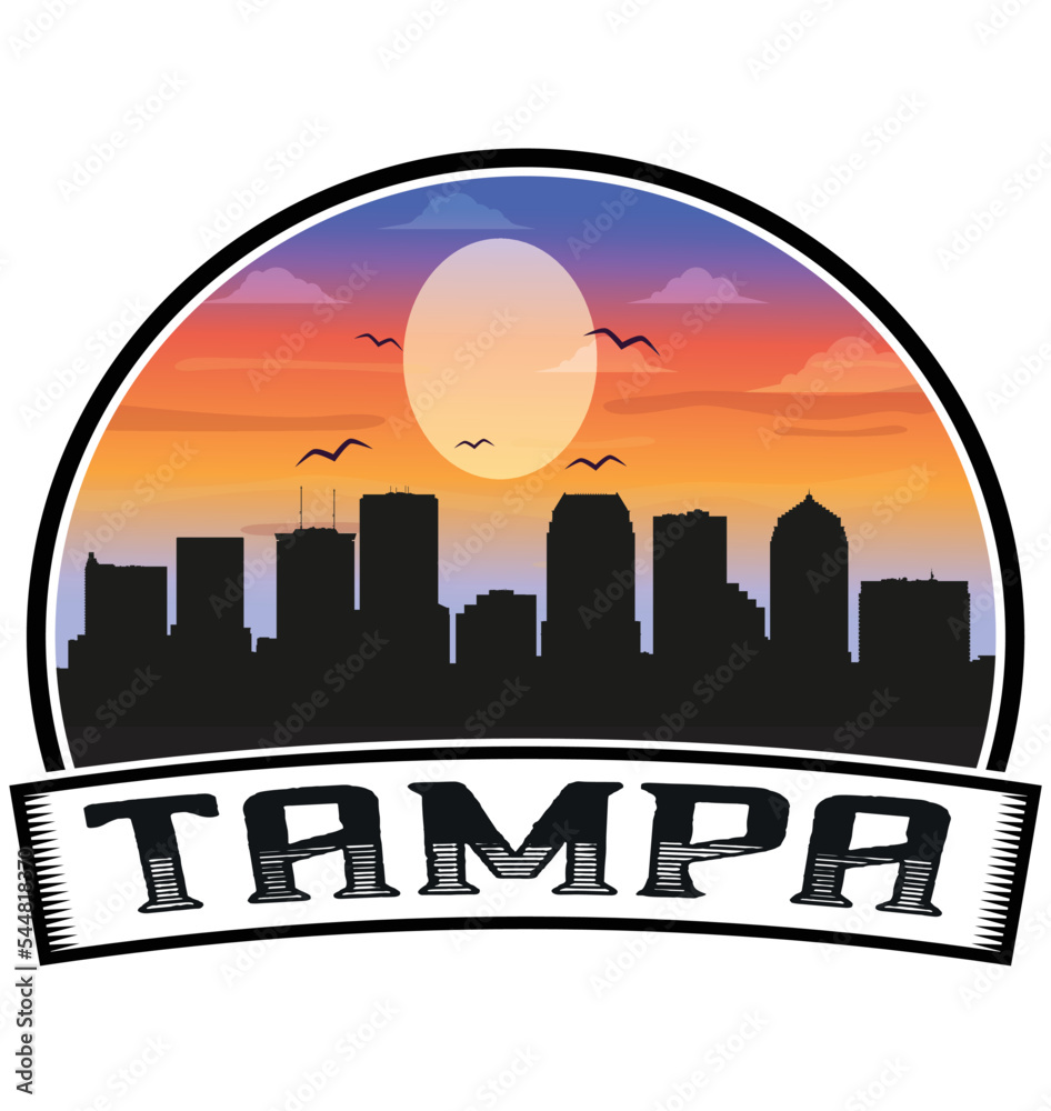Tampa Florida USA Skyline Sunset Travel Souvenir Sticker Logo Badge ...