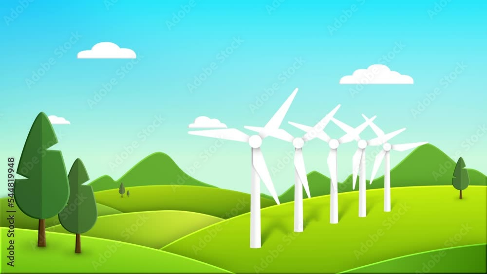 Save the planet. cycle animation of a clean green energy futuristic ...