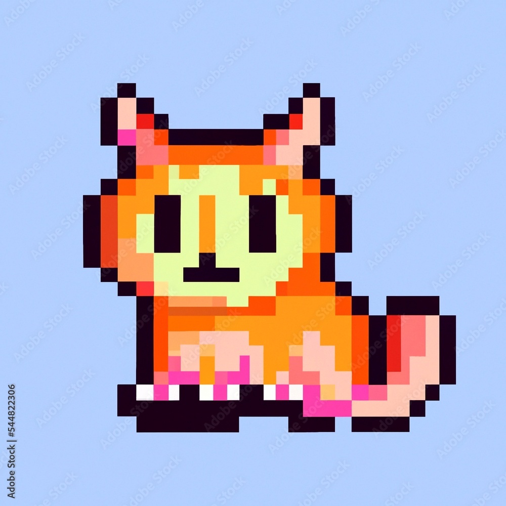 Classic 8 Bit Pixel Art Illustration Of Cute Kitten Retro 8 Bit Pixel Art Style Simple