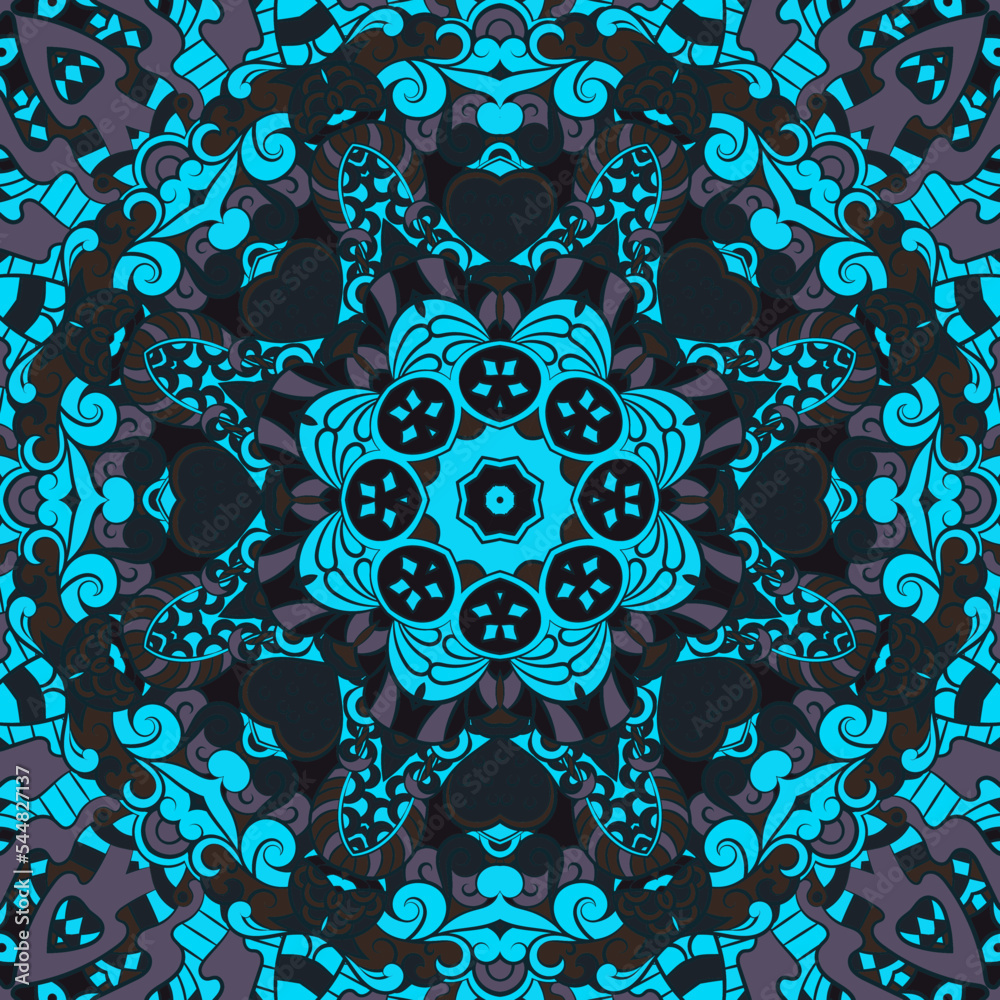 Seamless tile texture. Tracery mehndi design image. Dark toxic colors ...