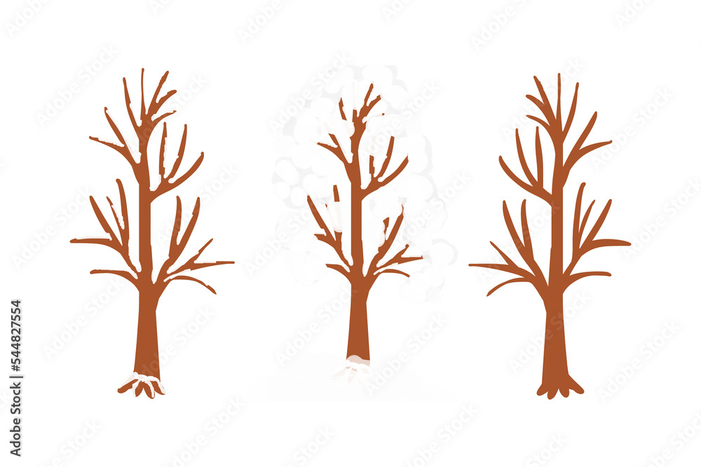 Trees in winter, with snow on the branches, a snowdrift under the plant ...