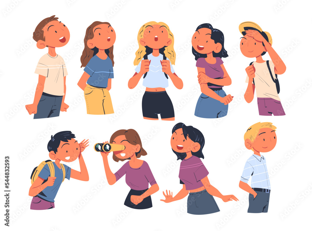 People Characters Looking Into the Distance with Curious Face Vector ...