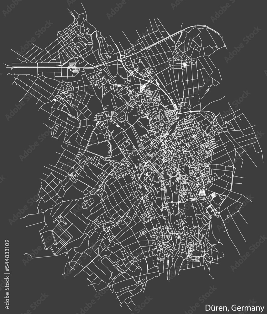 Detailed negative navigation white lines urban street roads map of the ...