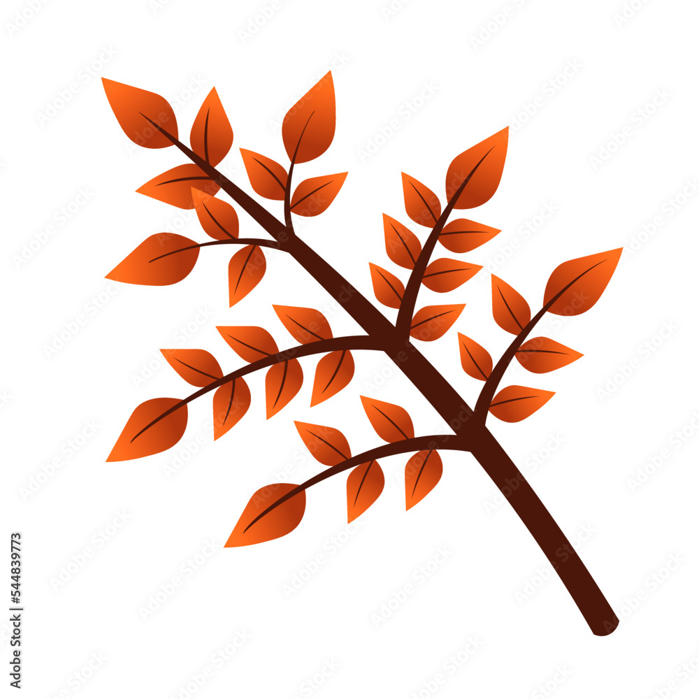 Autumn tree branch vector illustration. Yellowed leaves tree branch clip art. Autumn red leaves ...
