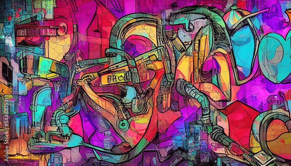 Heart romantique graffiti cyberpunk multicolor digital art style comics ...