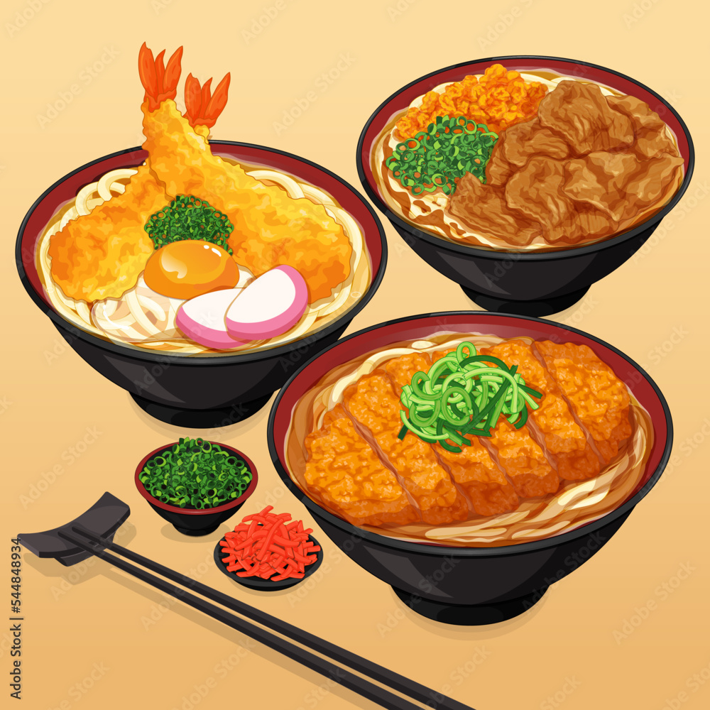 Japanese udon noodles soup recipe illustration vector. Japanese udon ...