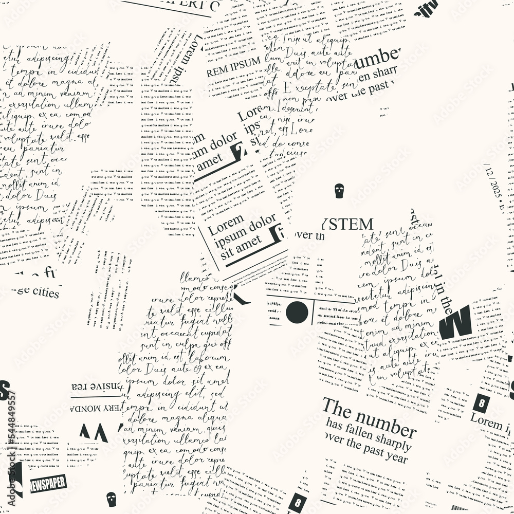 Seamless pattern with collage of newspaper or magazine clippings. Retro ...