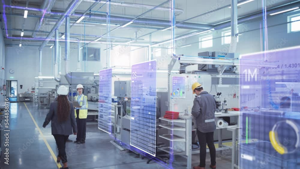 Factory Digitalization: Two Industrial Engineers Use Laptop Computer ...