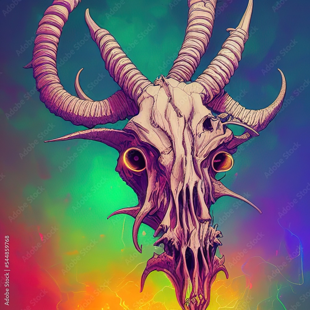 A psychedelic portrait of omin dran skeletal mind flayer psion goat ...
