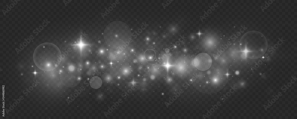 Glowing light effect with many glitter particles isolated on ...