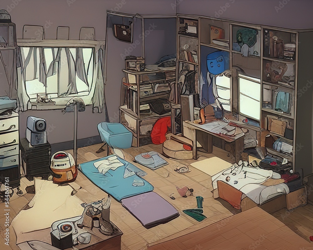 A teenage boy's dark and slightly messy bedroom, super detail, Stock ...