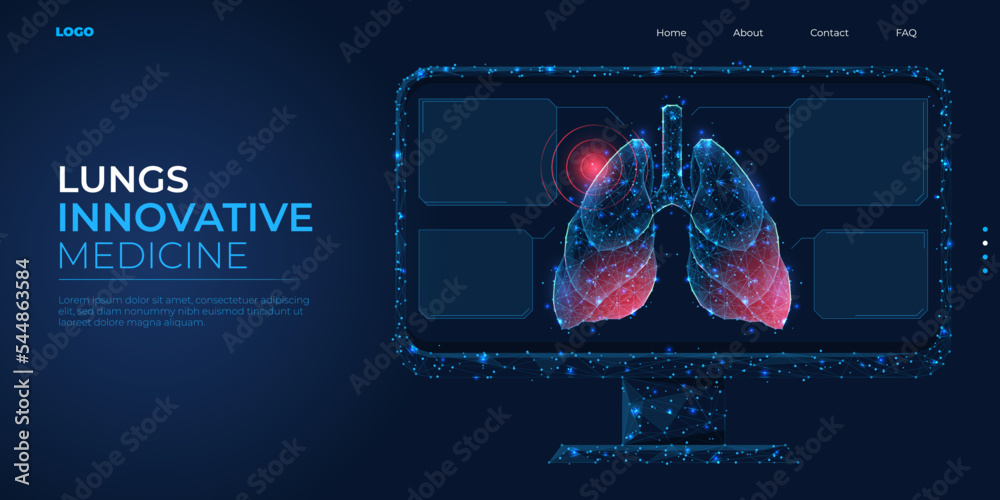 Digital 3d low poly model of the human lung. Concept blue respiratory ...