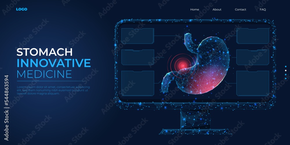Digital 3d low poly model of the human stomach. Gastritis ulcer and ...