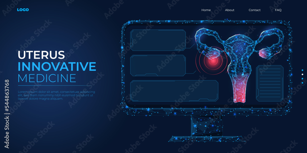 Digital 3d low poly model female uterus. Wireframe concept of women's ...